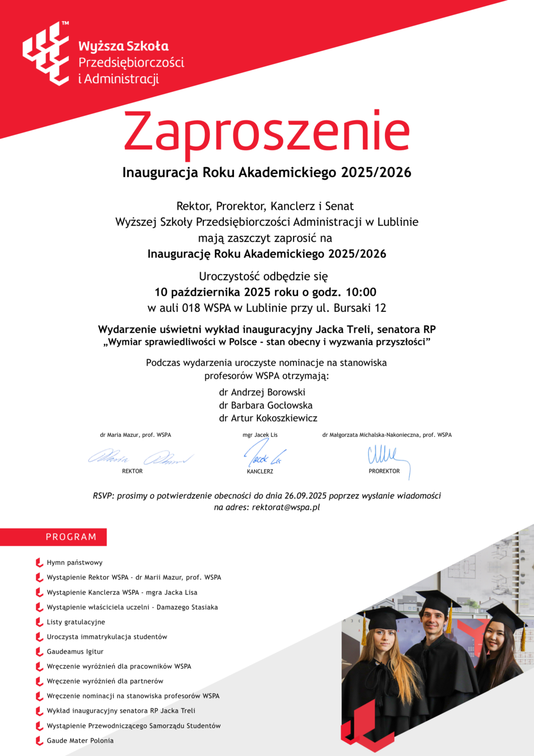 Inauguracja Roku Akademickiego 2025/2026 | Wyższa Szkoła Przedsiębiorczości i Administracji w ...